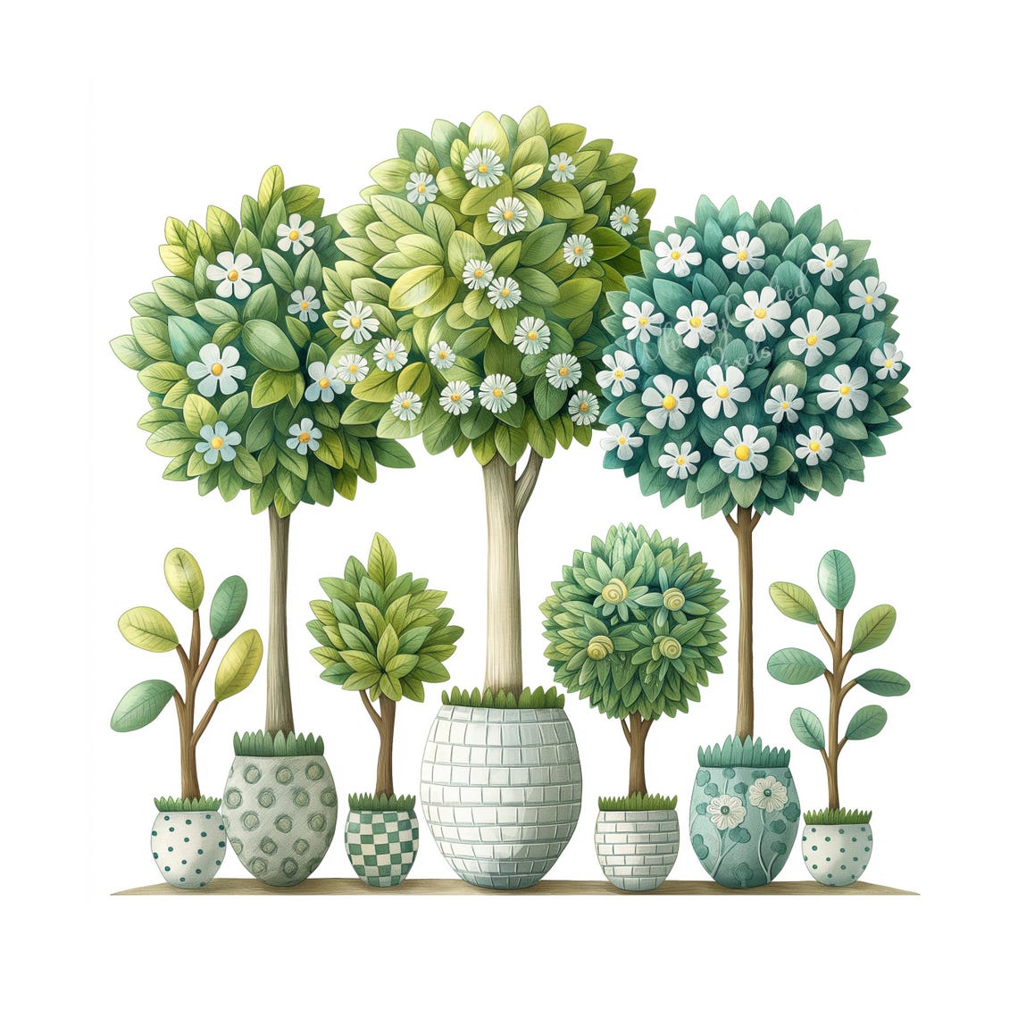 Cute Potted Trees Digital Pages | Pretty Printable Digital Backgrounds ...