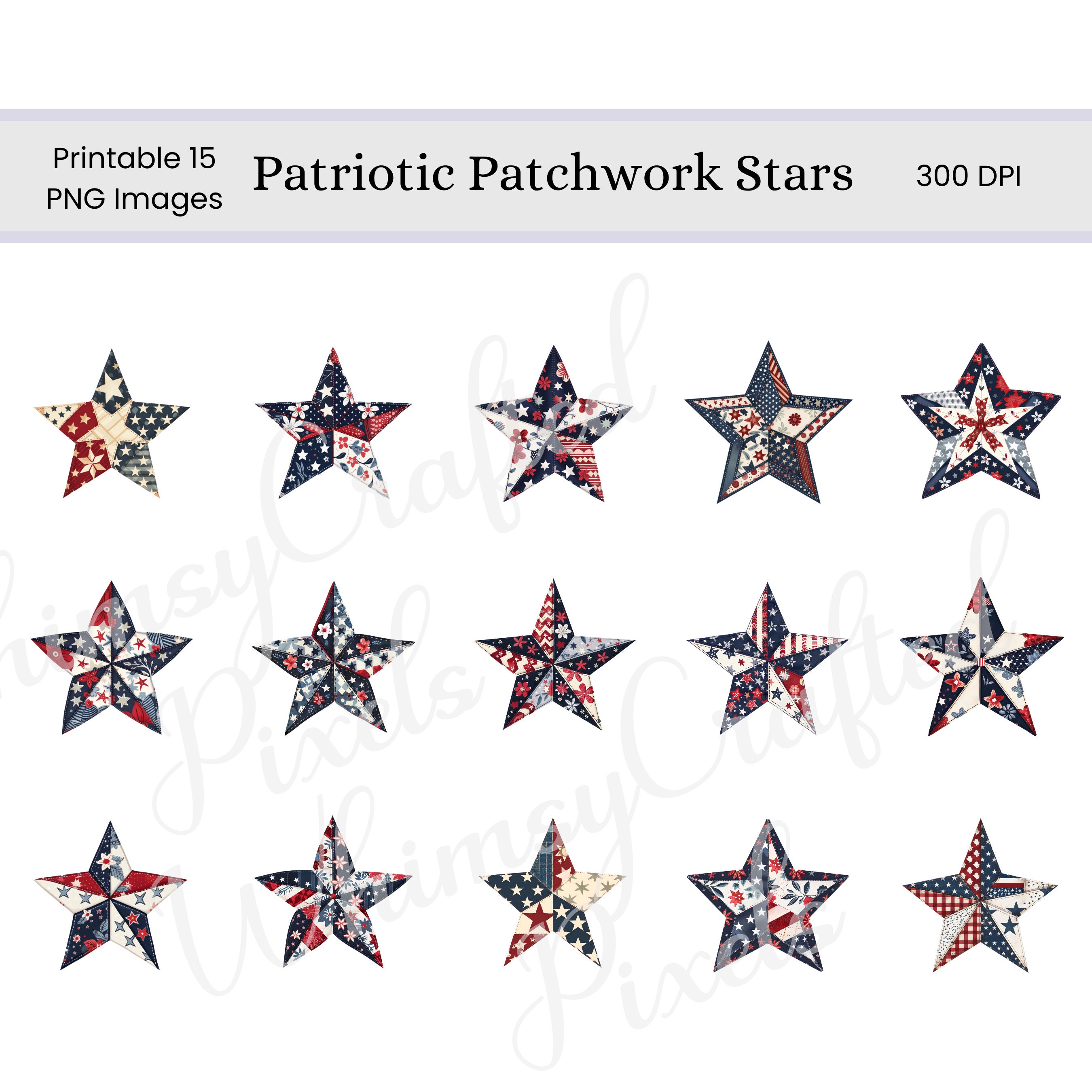 Patriotic Patchwork Stars Clip Art Set | Digital Images | for ...