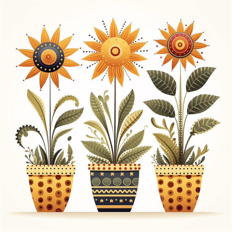 Whimsical Potted Suns Digital Pages | Sun Printable Digital Backgrounds ...