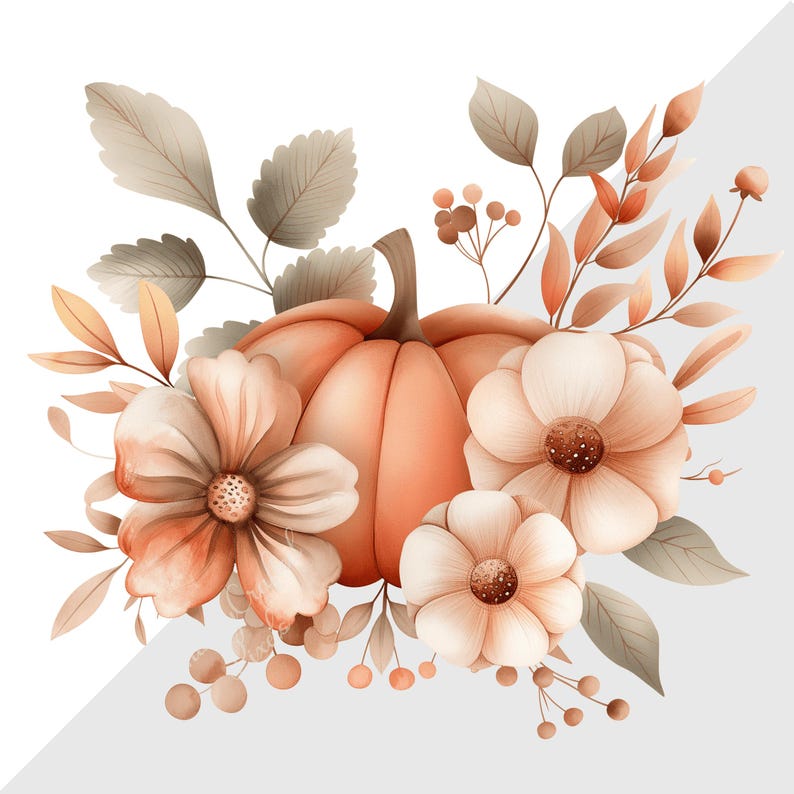 Floral Fall Pumpkins Clip Art Set | Digital Autumn Images for ...