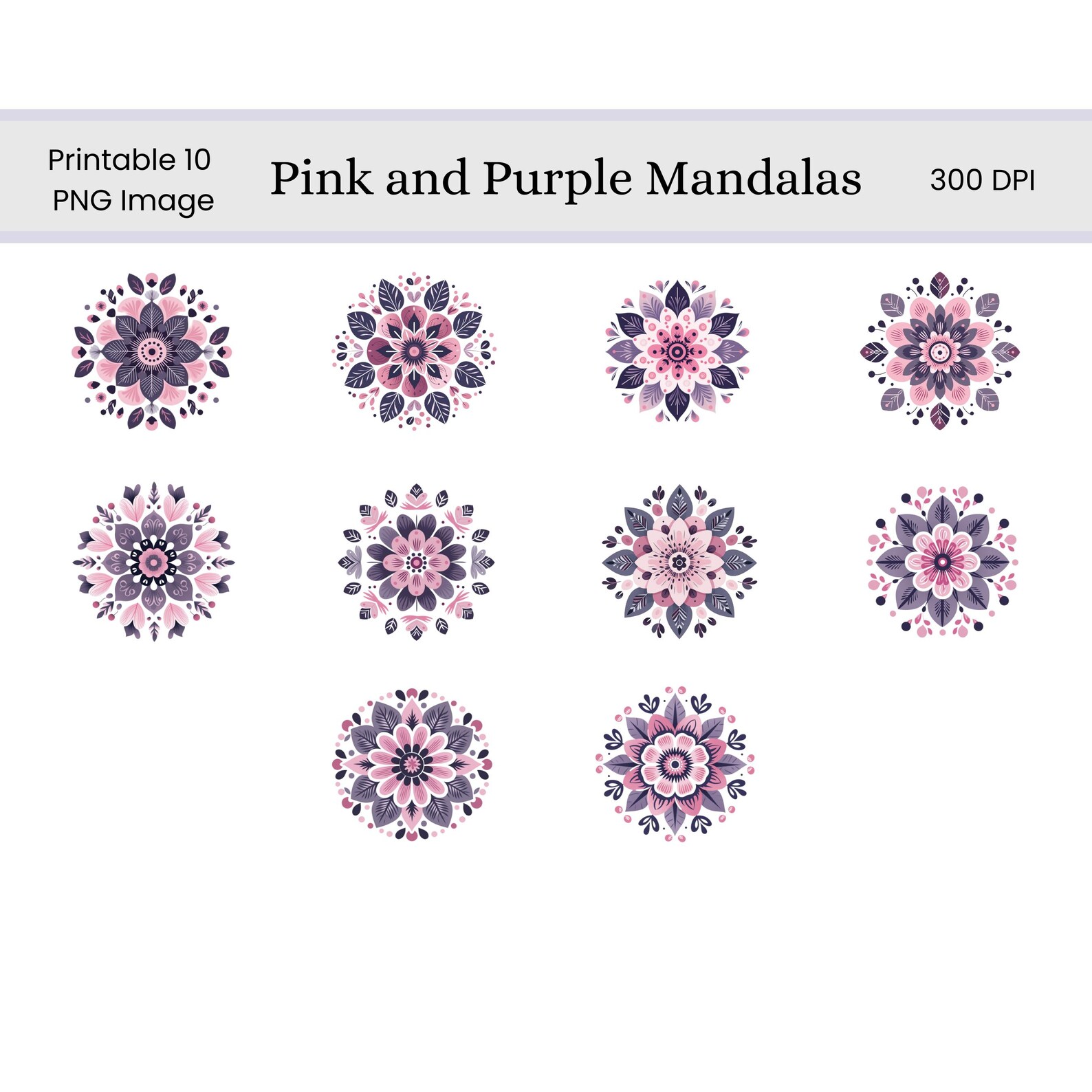 Pink and Purple Floral Mandalas Clip Art Set | Digital Images for ...