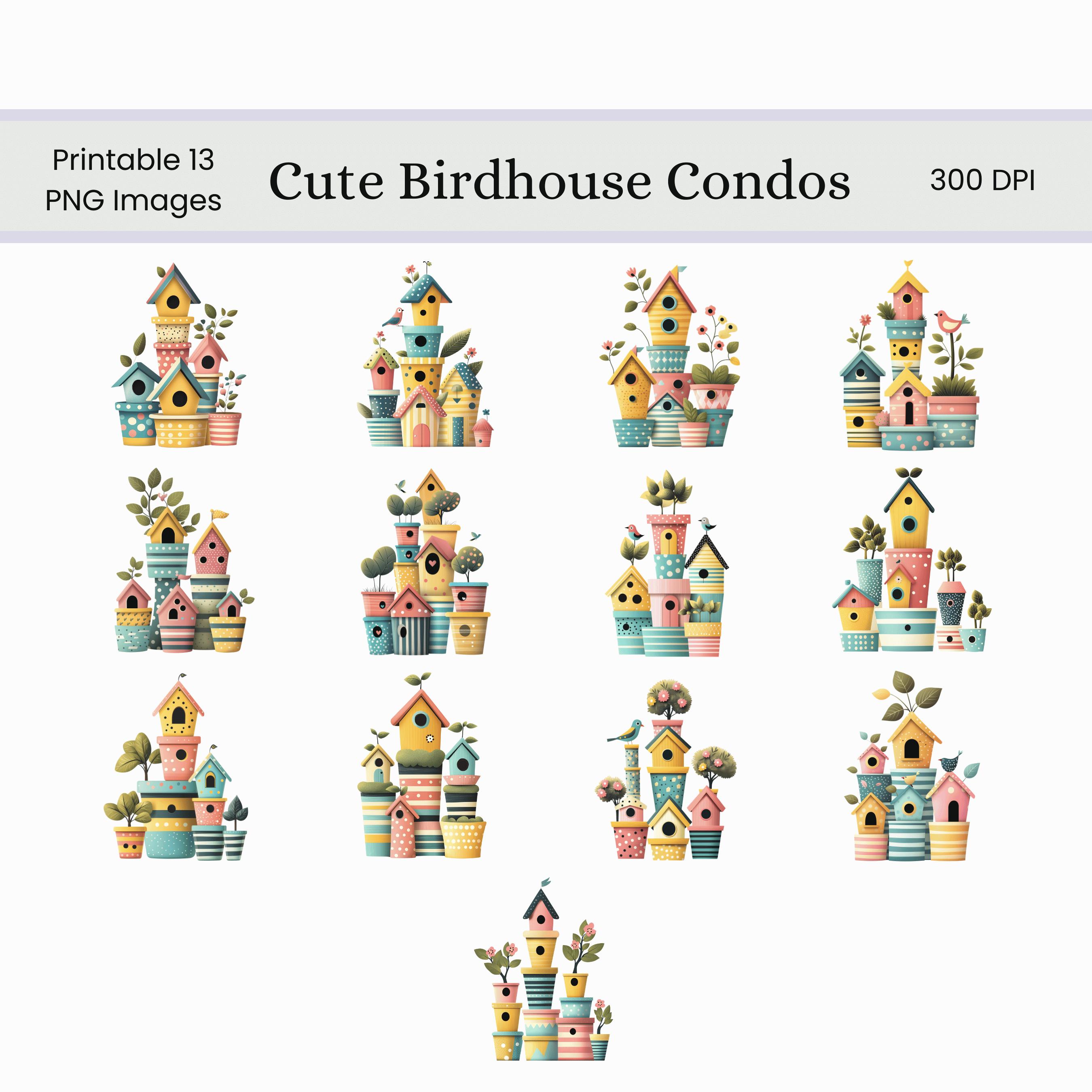 Cute Birdhouse Condos Clip Art Set | Digital Images | Scrapbooks, Card ...