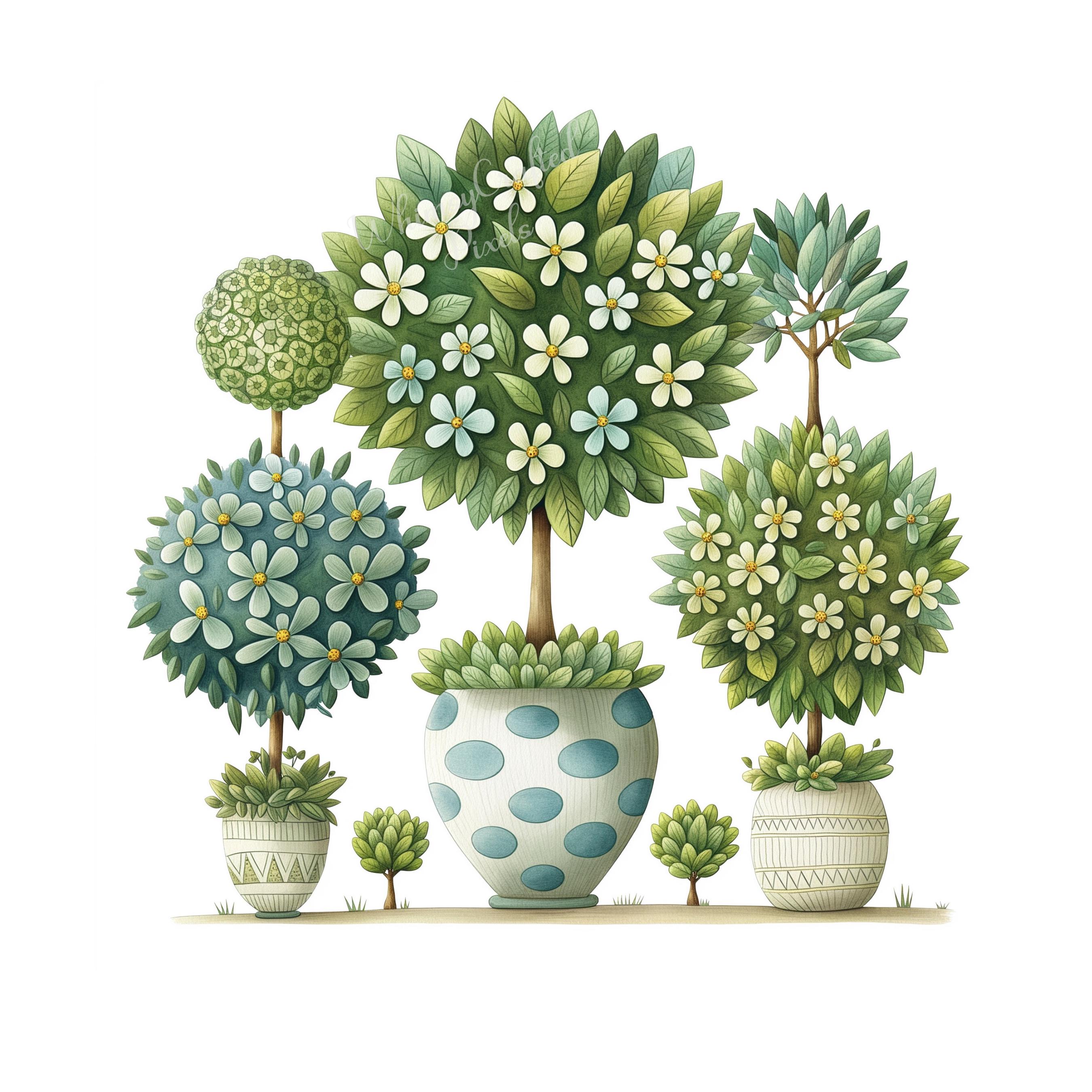 Cute Potted Trees Digital Pages | Pretty Printable Digital Backgrounds ...