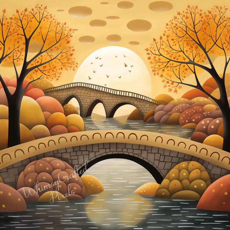 Autumn Stone Bridges Digital Pages | Fall Printable Digital Backgrounds ...