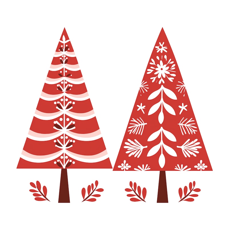 Red Scandi Christmas Trees Clip Art Set | Holiday Digital Images ...