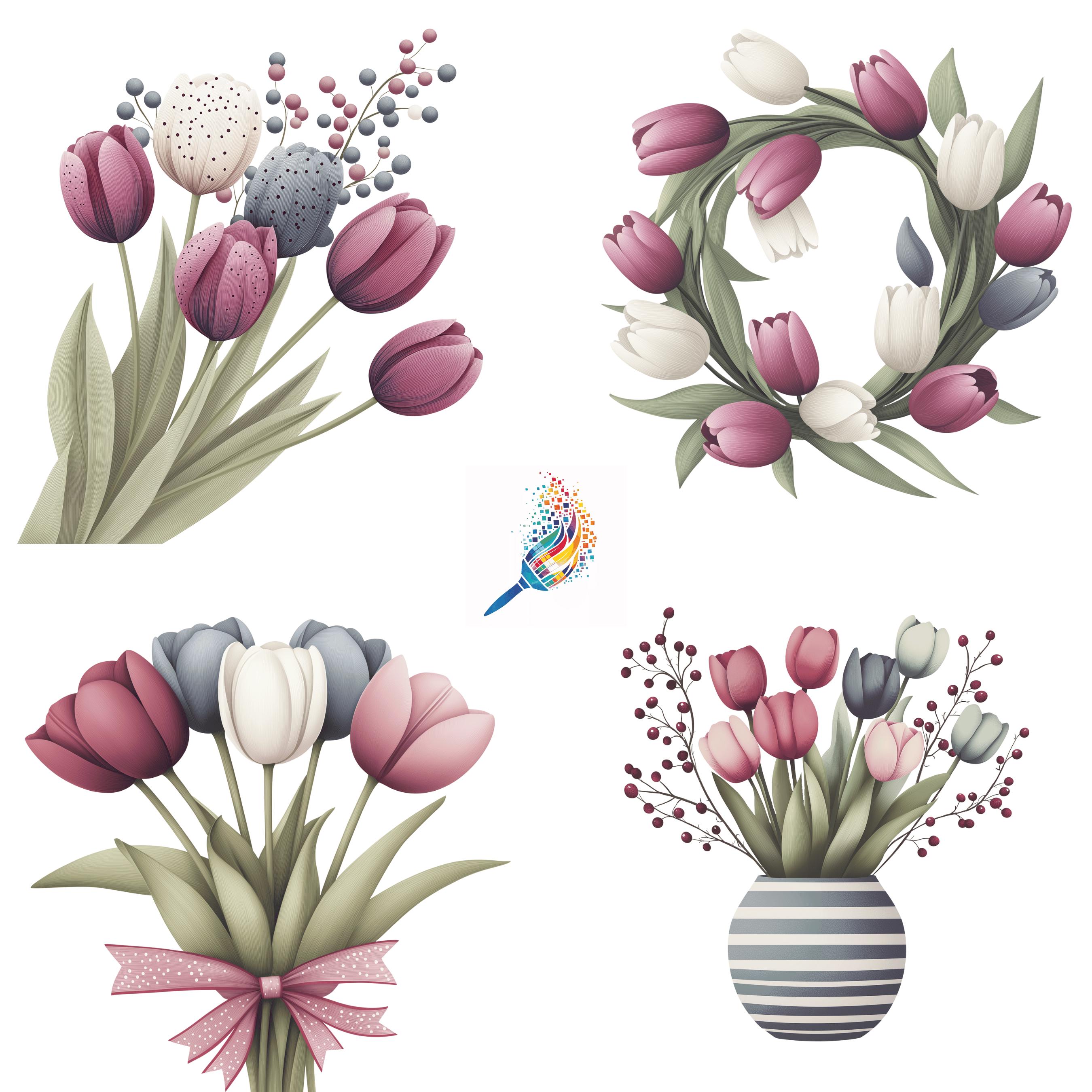 Pink & Periwinkle Tulips Clip Art Set | Digital Images for Scrapbooks ...