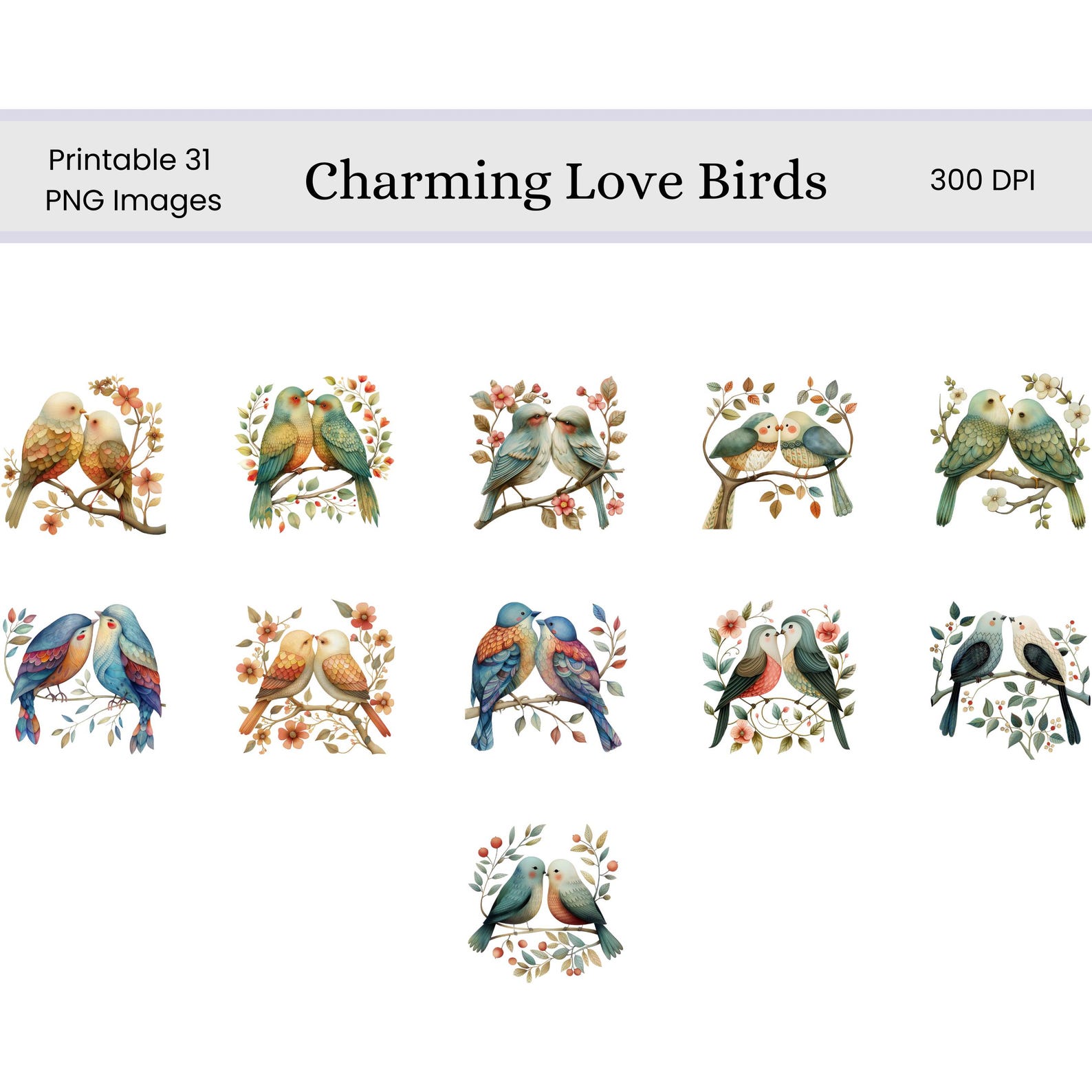 Charming Love Bird Clip Art Set Cute Digital Images for Scrapbooks ...