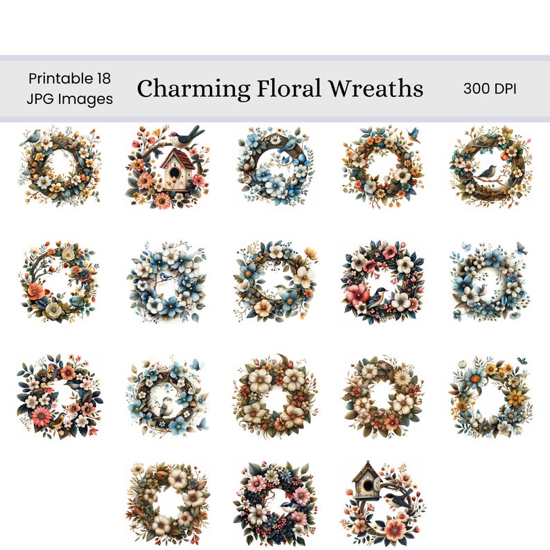 Charming Floral Wreath Digital Pages Pretty Printable Digital ...