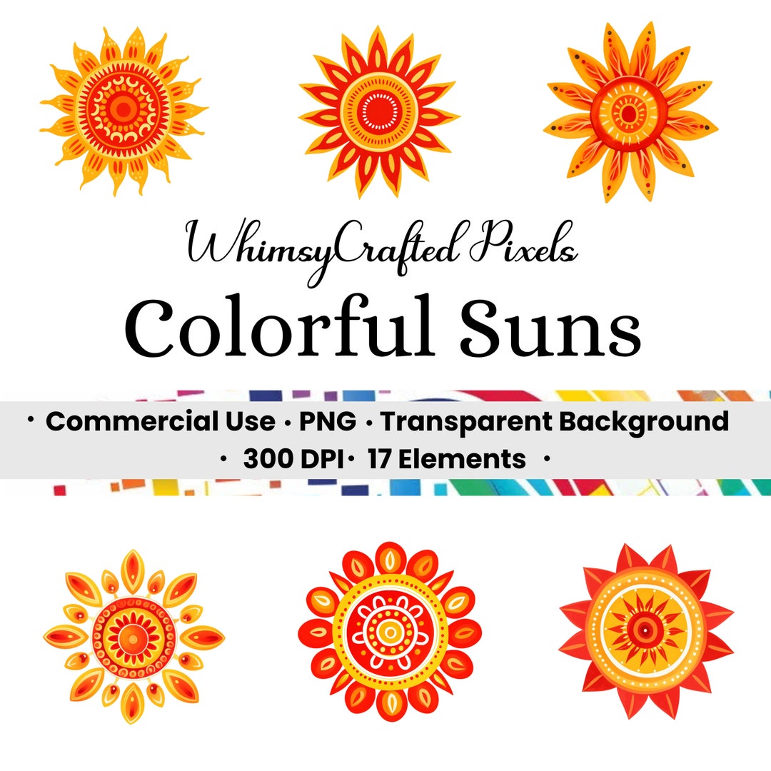 Colorful Suns Clip Art Set Fun Digital Images for Scrapbooks, Card ...
