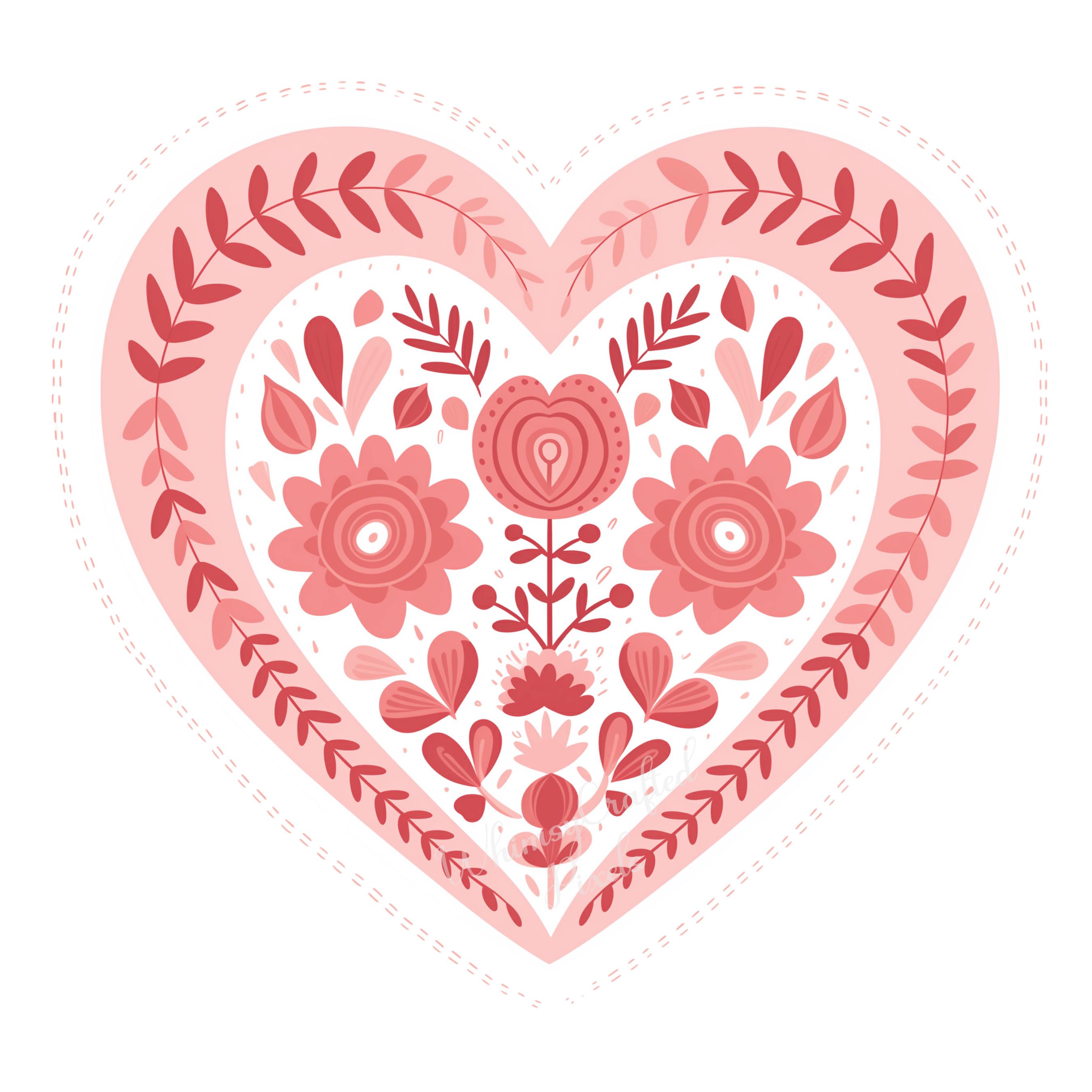 Pink Folk Art Hearts Clip Art Set | Valentine Digital Images for ...