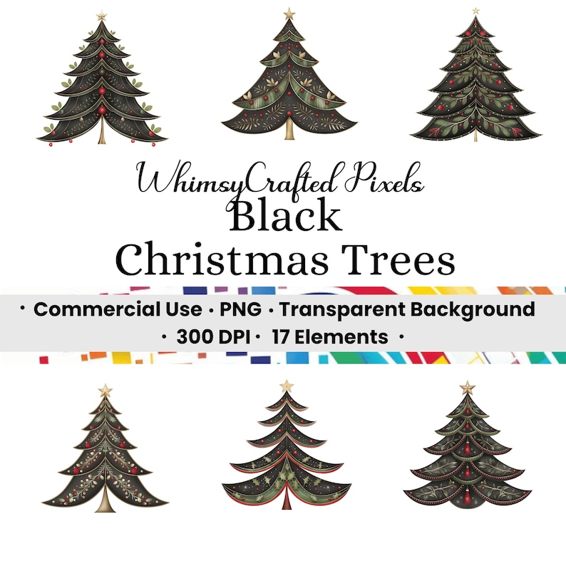 Black Christmas Trees Clip Art Set | Holiday Digital Images ...