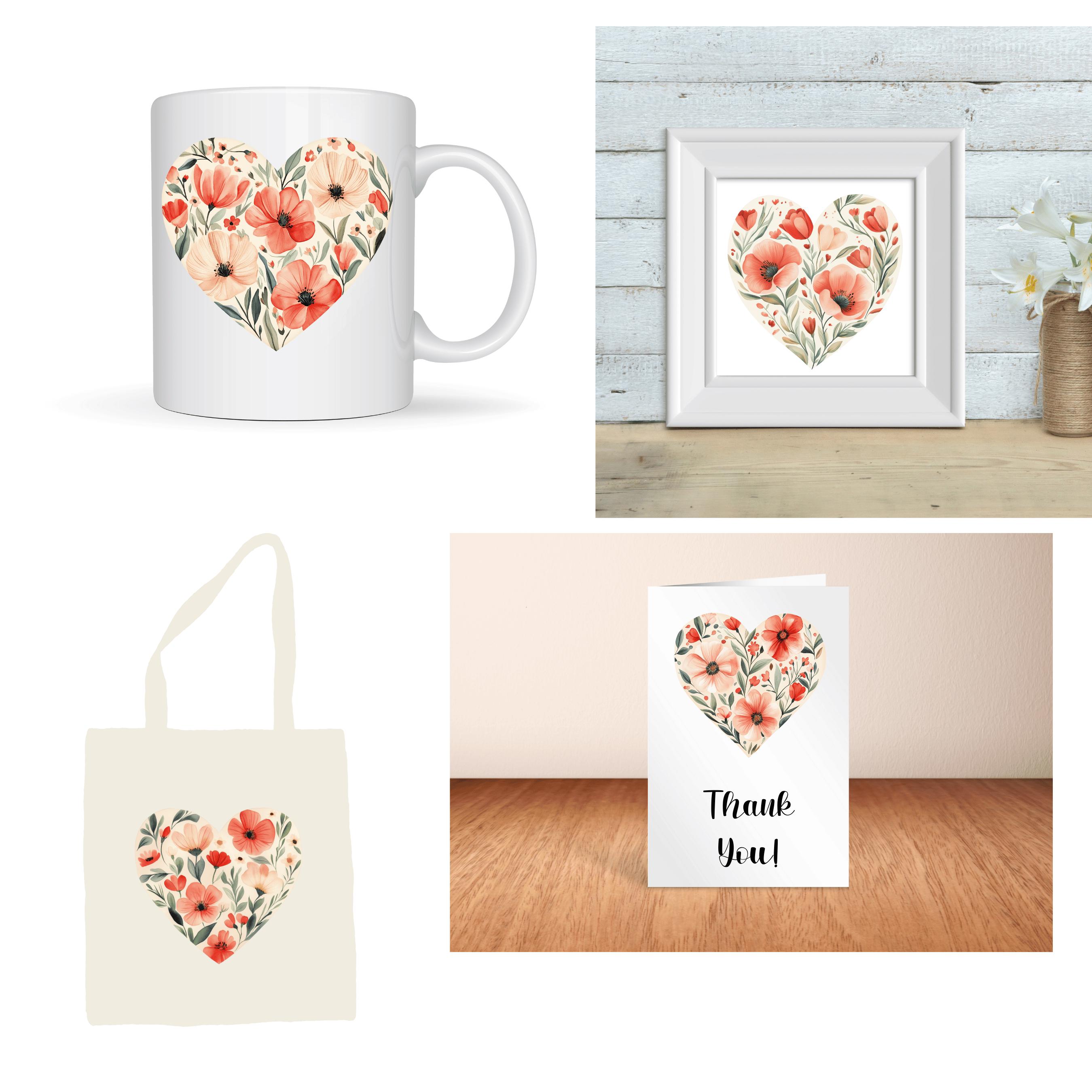 Poppy Floral Heart Clip Art Set | Valentine Digital Images for ...