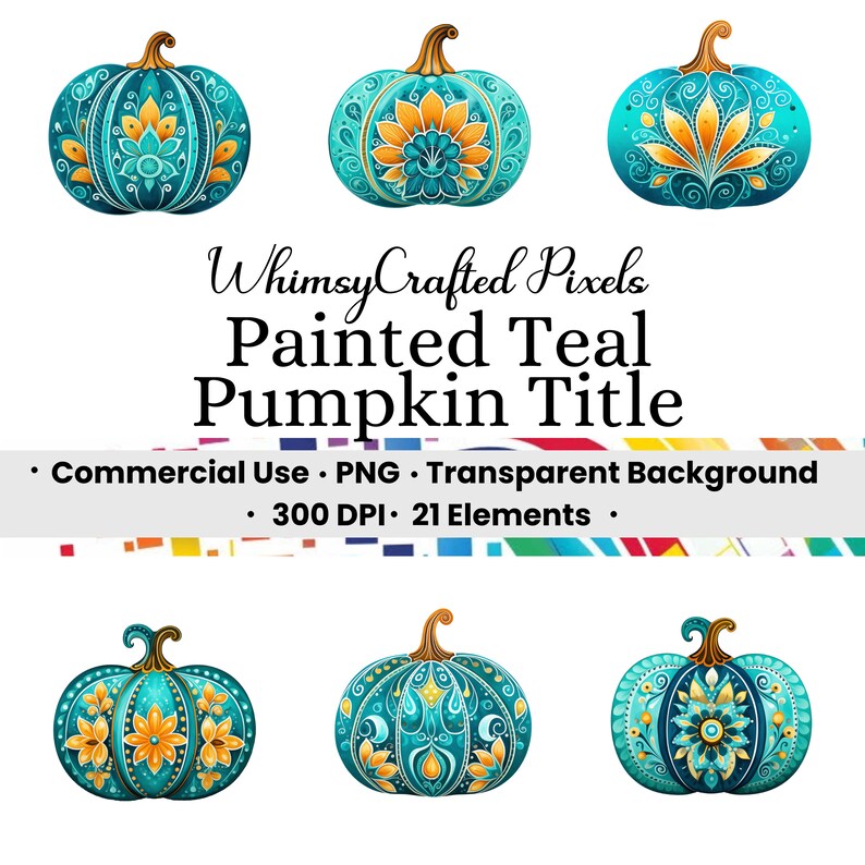 Teal Painted Pumpkins Clip Art Set | Fall Digital Images |scrapbooks ...