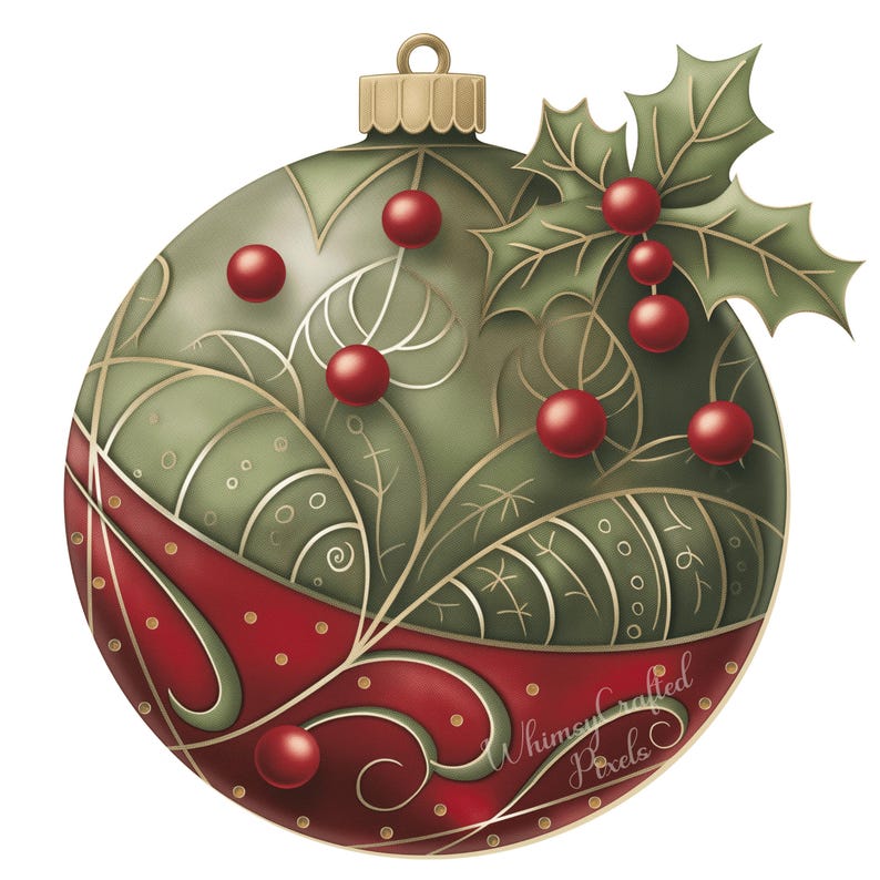 Red & Green Christmas Ornaments Clip Art Set |holiday Digital Images ...