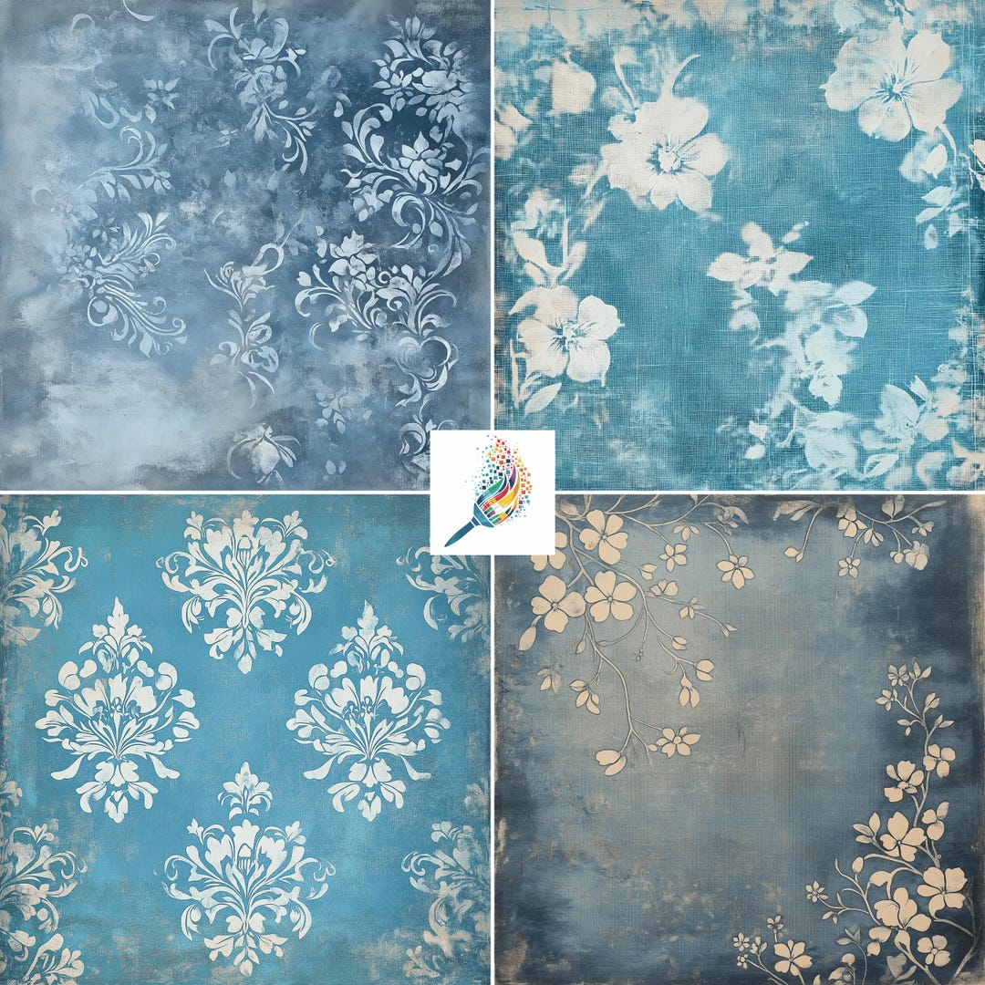 Blue Shabby Chic Digital Paper | Vintage Floral Backgrounds (jpgs) - Etsy