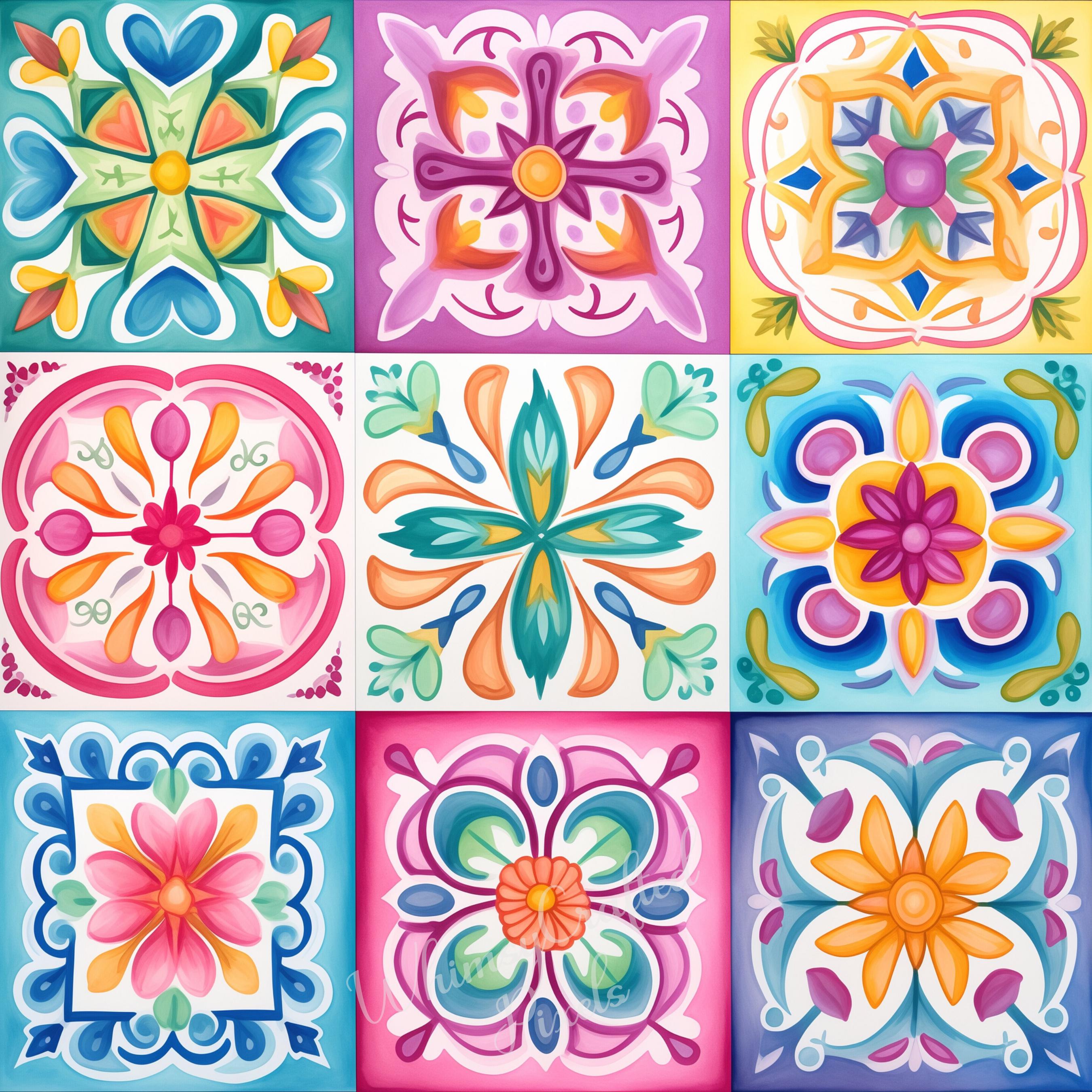 Colorful Mexican Tiles V2 Digital Pages | Tile Printable Digital ...