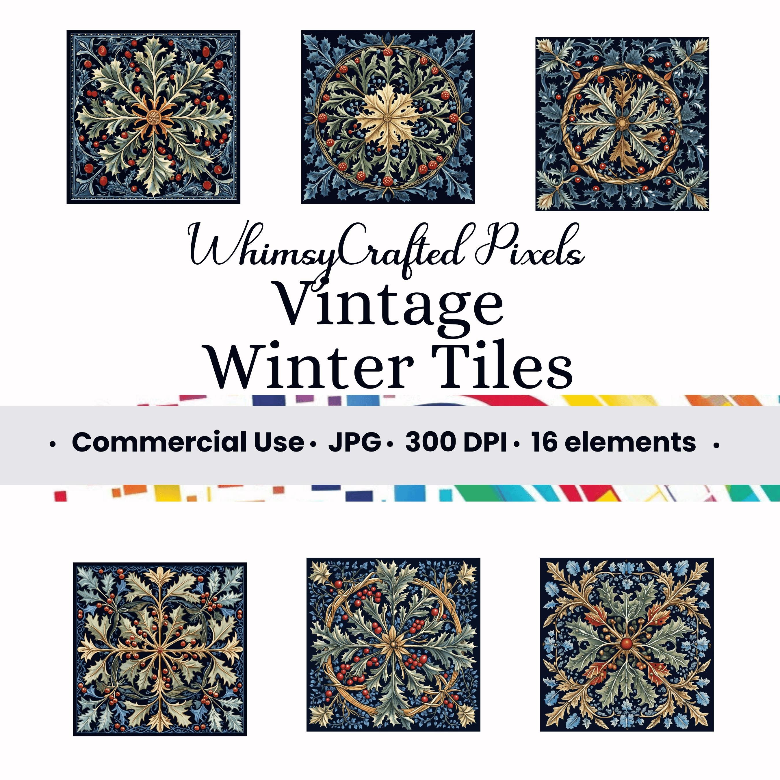 Vintage Winter Tiles Digital Pages | Printable Holiday Backgrounds ...