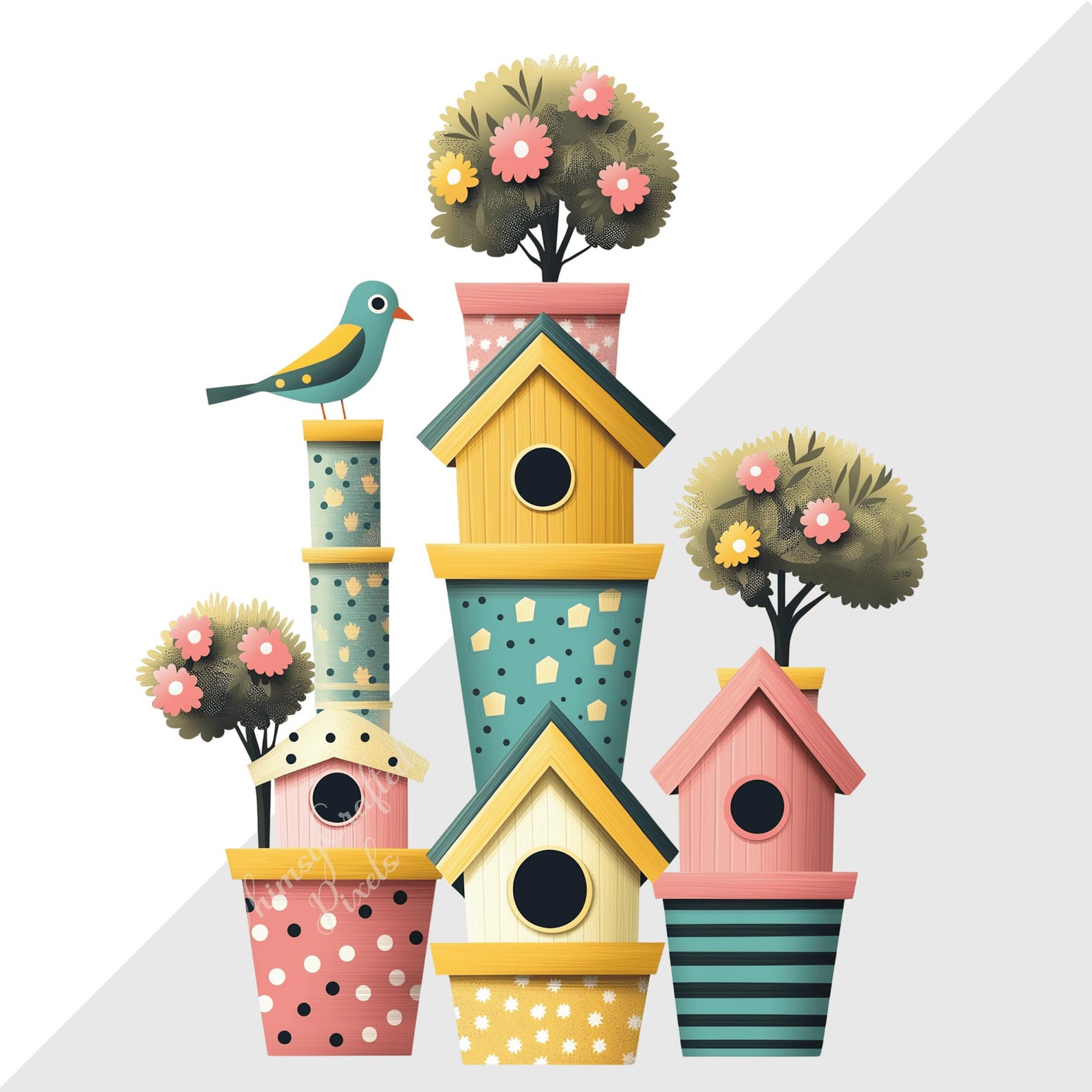 Cute Birdhouse Condos Clip Art Set | Digital Images | Scrapbooks, Card ...
