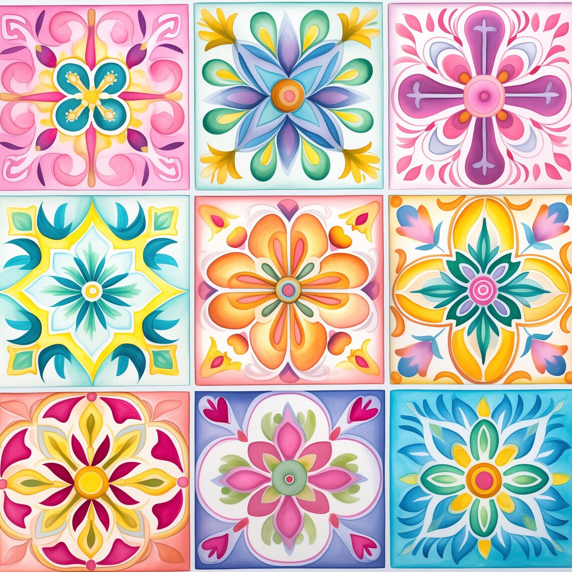 Colorful Mexican Tiles V2 Digital Pages | Tile Printable Digital ...