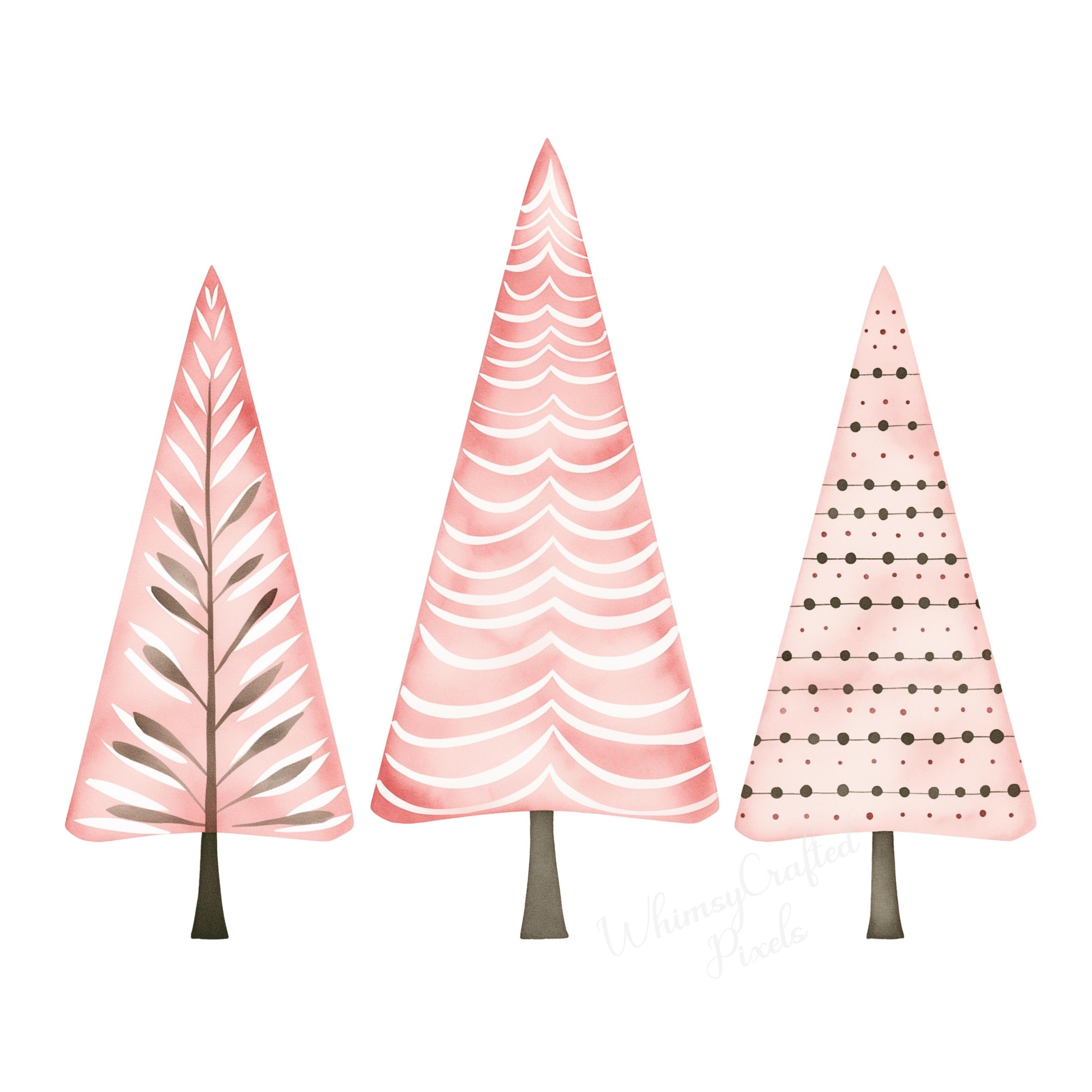 Pink Boho Christmas Trees Clip Art Set | Holiday Digital Images ...