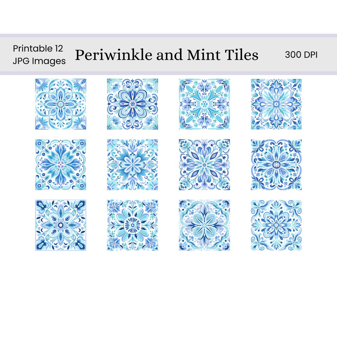 Periwinkle & Mint Tiles Digital Pages | Printable Digital Tile ...