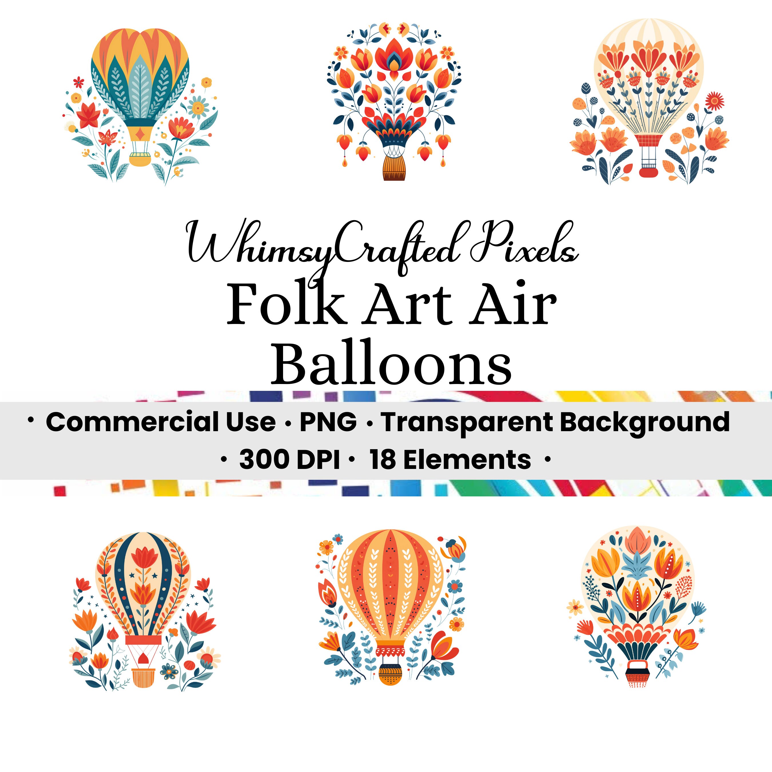 Folk Art Hot Air Balloons Clip Art Set | Fun Digital Images |scrapbooks ...