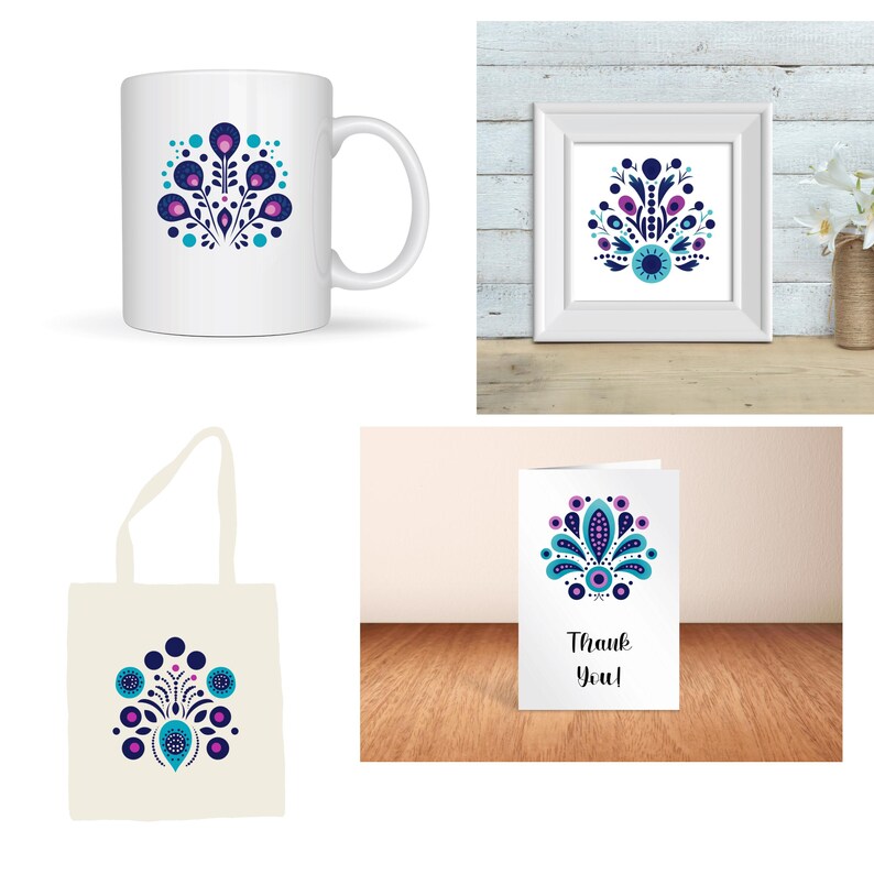 Boho Floral Shapes Clip Art Set | Digital Images for Scrapbooks, Card ...