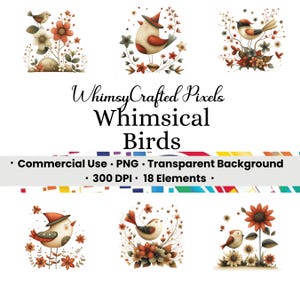 Whimsical Birds Clip Art Set | Digital Bird Images for Scrapbooks, Card ...