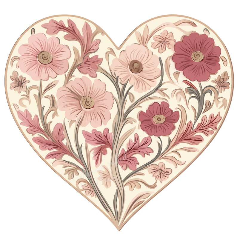 Pink Floral Heart Clip Art Set | Valentine Digital Images for ...