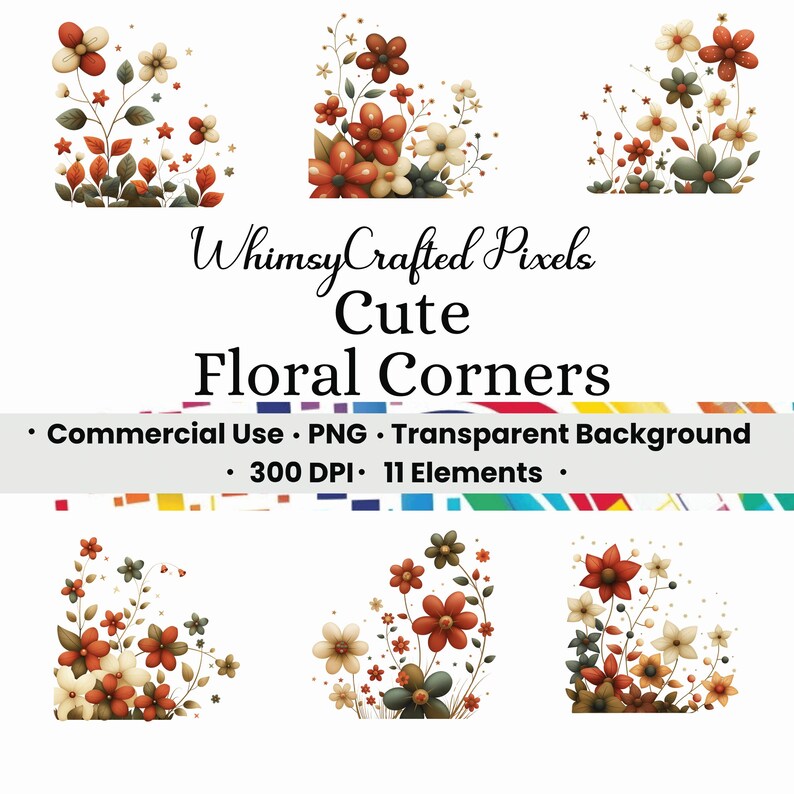 Cute Floral Corners Clip Art Set | Digital Corner Images for Scrapbooks, Card Making, Crafts ...