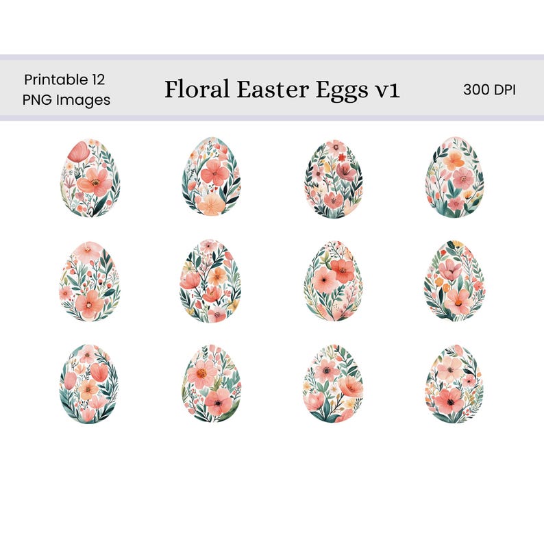 Floral Easter Egg V1 Clip Art Set | Digital Easter Images | for ...