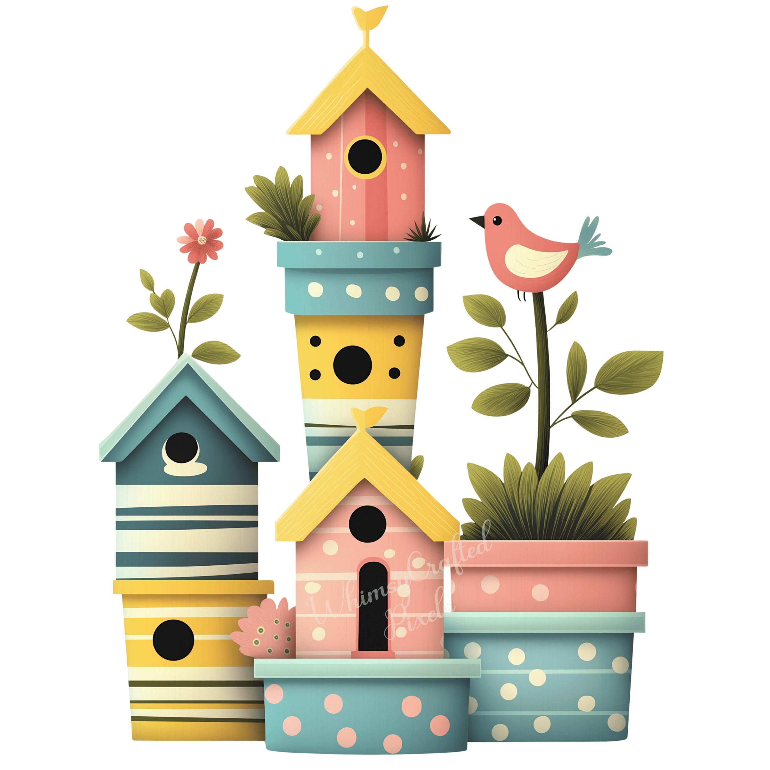 Cute Birdhouse Condos Clip Art Set | Digital Images | Scrapbooks, Card ...