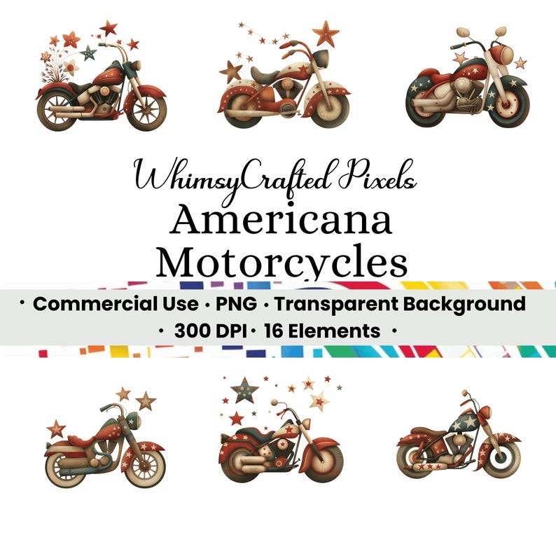 Americana Motorcycles Clip Art Set | Patriotic Digital Images ...