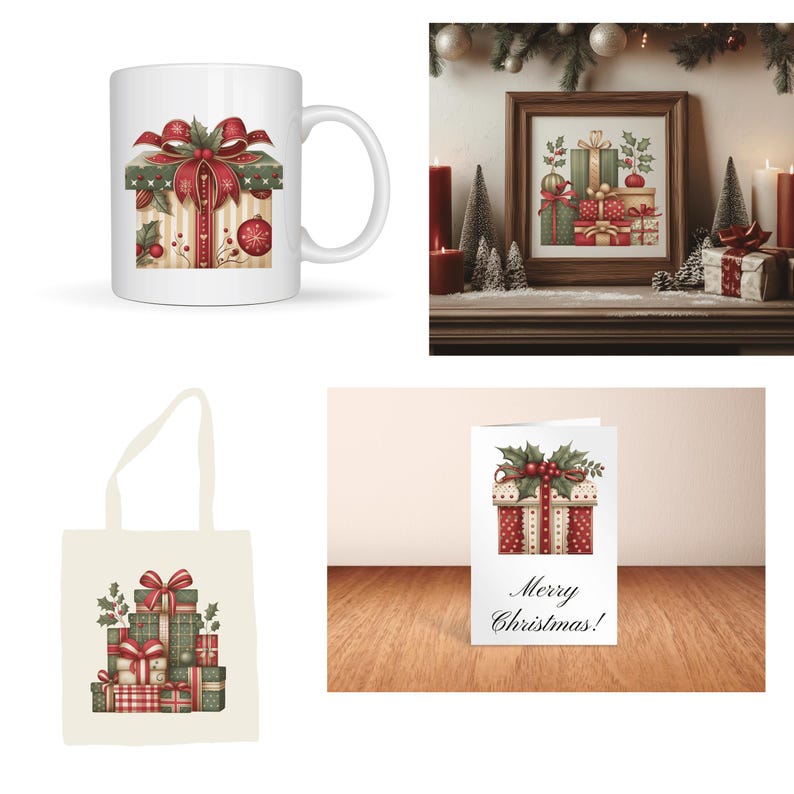 Red and Green Christmas Gifts Clip Art Set | Holiday Digital Images ...