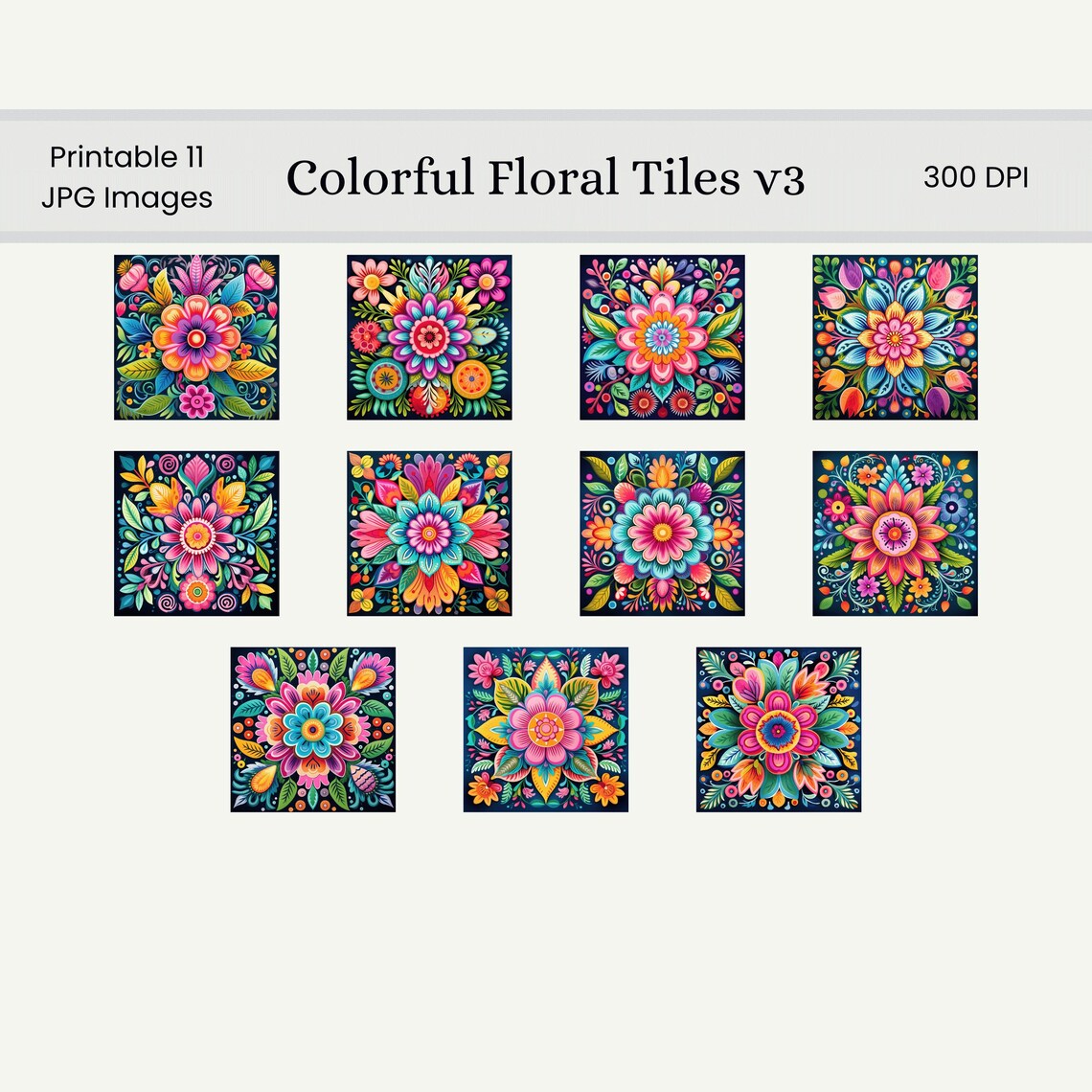 Colorful Floral Tiles V3 Digital Pages | Printable Tile Digital ...