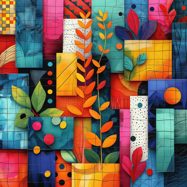 Colorful Collages Digital Pages | Floral Tile Printable Digital ...