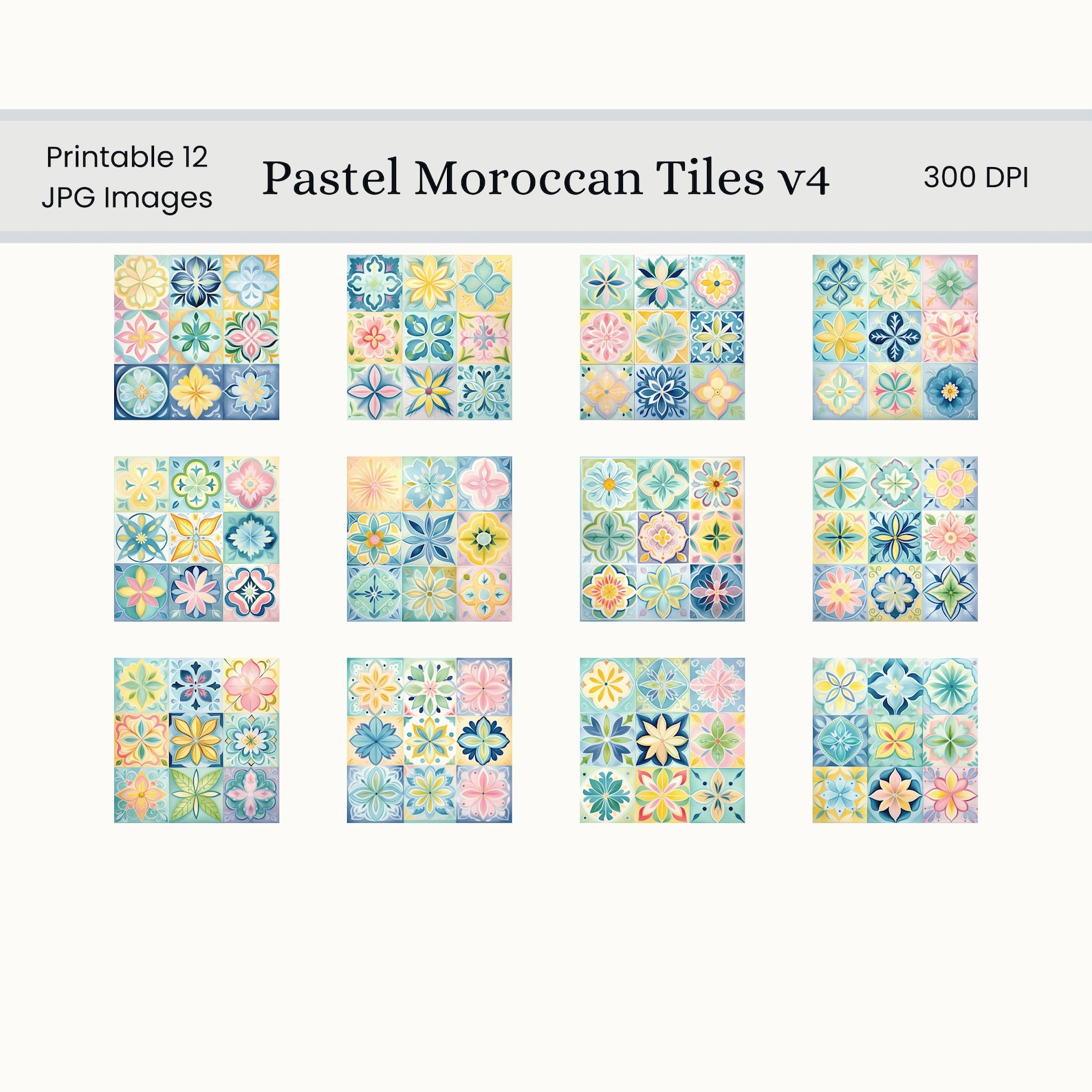 Pastel Moroccan Tiles V4 Digital Pages | Printable Digital Tile ...
