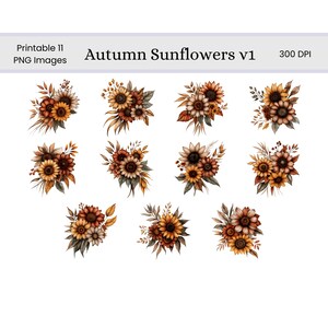 Autumn Sunflowers V1 Clip Art Set | Digital Fall Images for Scrapbooks ...