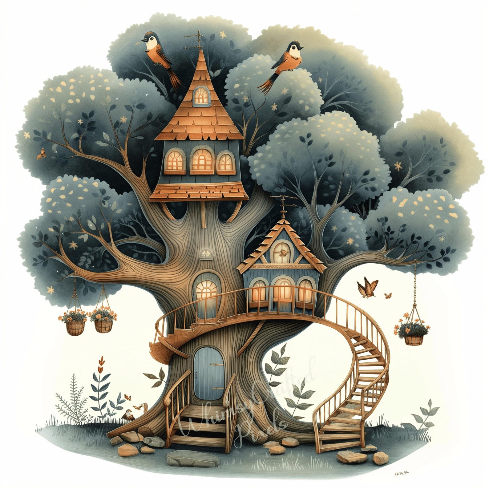 Whimsical Tree Houses V2 Digital Pages | Printable Digital Tree House ...