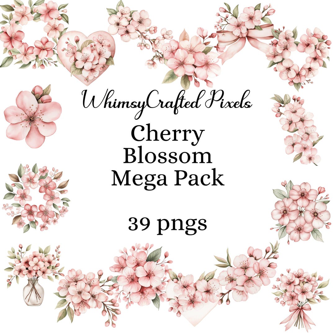 Cherry Blossom Mega Pack Clip Art Set | Digital Sakura Images for Card ...