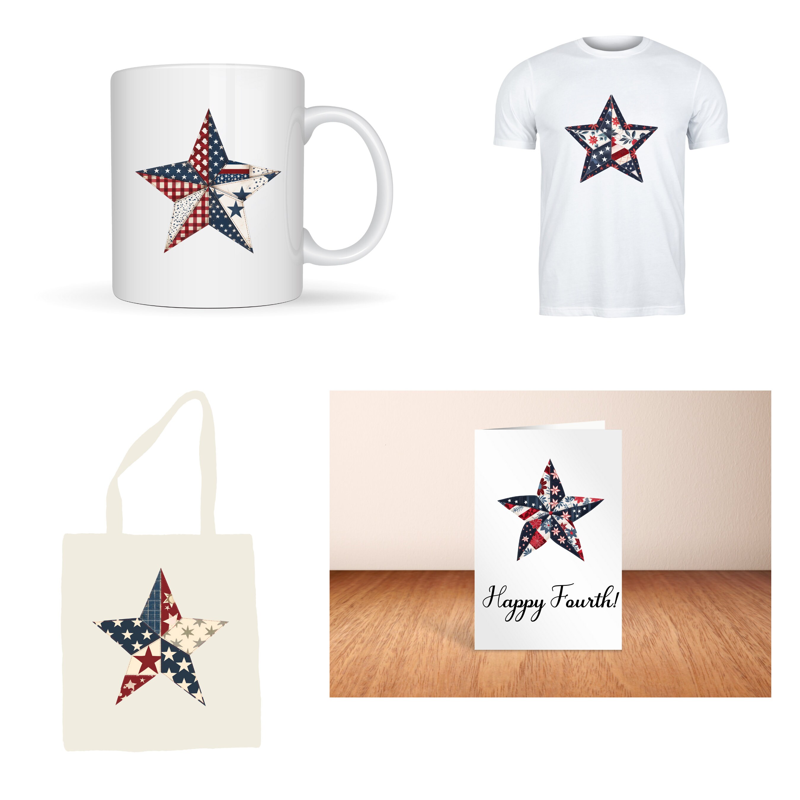 Patriotic Patchwork Stars Clip Art Set | Digital Images | for ...