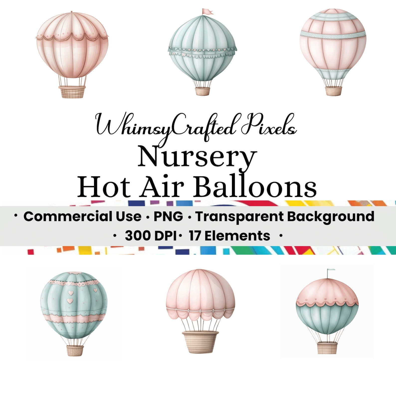 Nursery Hot Air Balloons Clip Art Set | Cute Digital Images ...