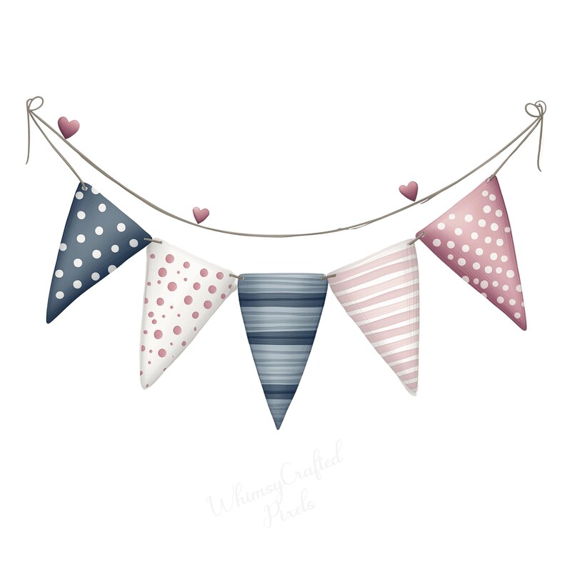 Blue and Pink Bunting Clip Art Set | Digital Party Images for ...