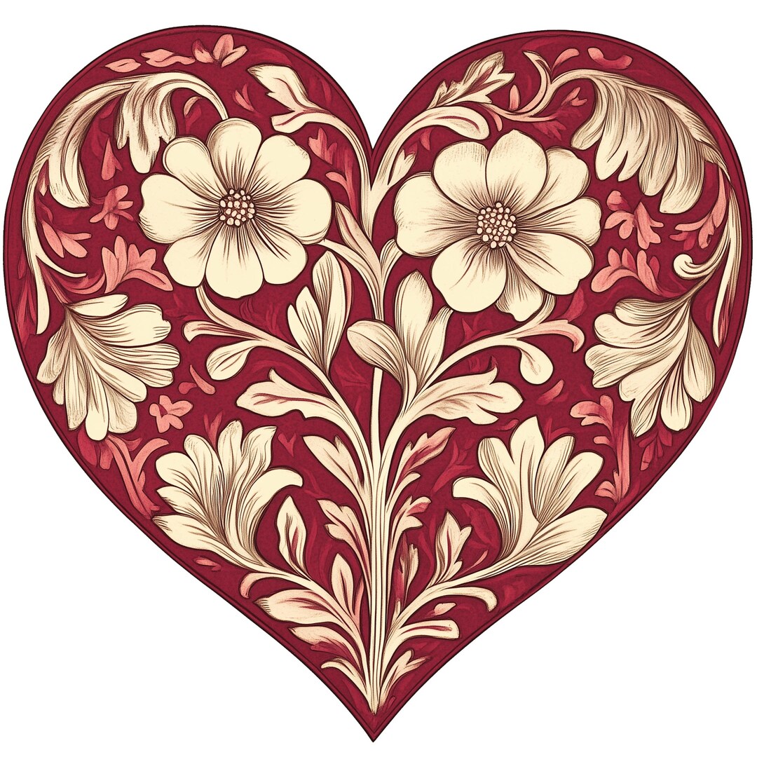 Red Floral Heart Clip Art Set | Valentine Digital Images for Scrapbooks ...