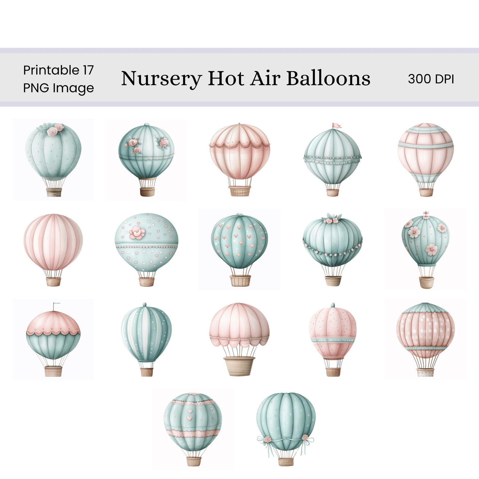 Nursery Hot Air Balloons Clip Art Set | Cute Digital Images ...