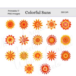 Colorful Suns Clip Art Set | Fun Digital Images | for Scrapbooks, Card ...