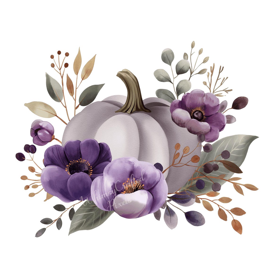 Floral Fall Pumpkins Clip Art Set | Digital Autumn Images for ...