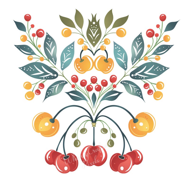 Cherry Damask Clip Art Set | Cute Fruit Digital Images | for Scrapbooks ...