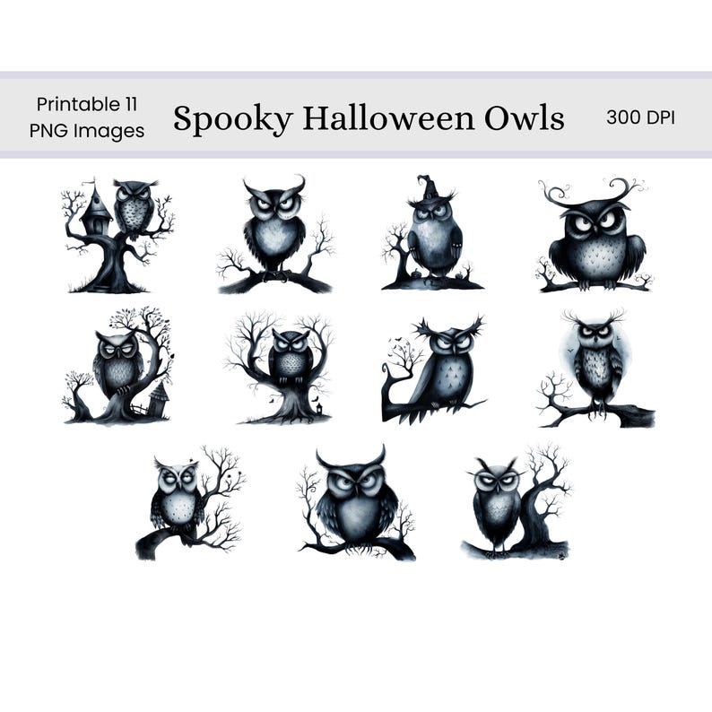 Spooky Owls Clip Art Set | Digital Halloween Images for Scrapbooks ...
