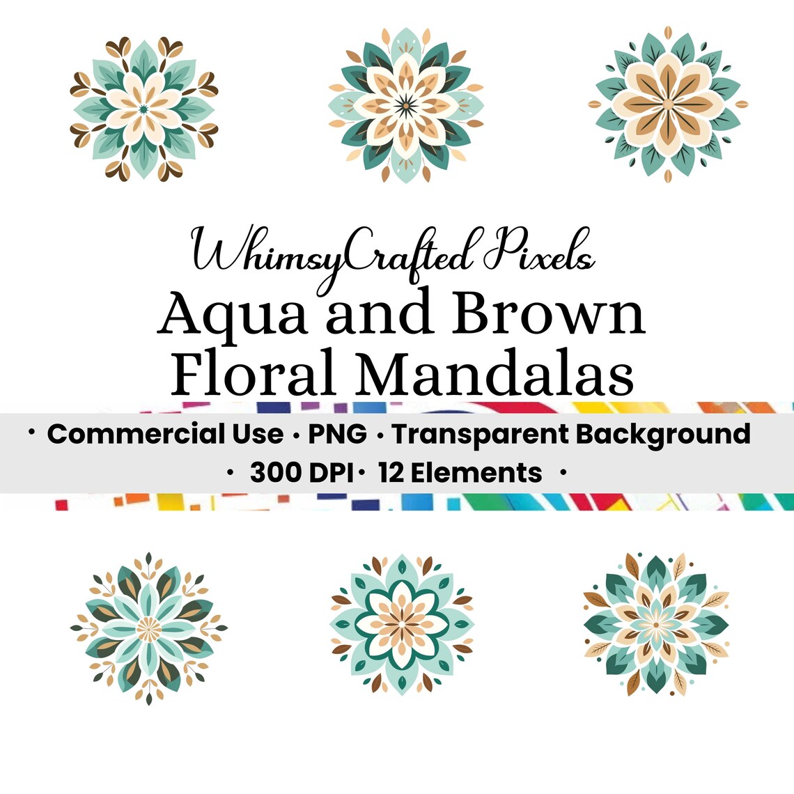 Aqua and Brown Floral Mandalas Clip Art Set | Digital Images for ...